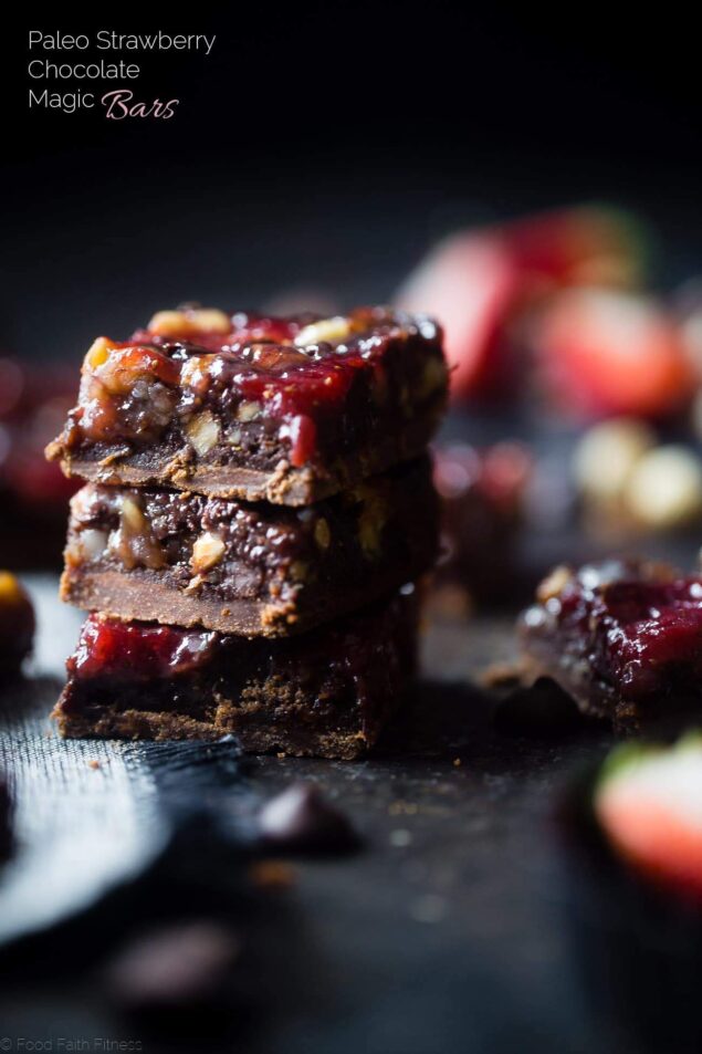 Chocolate Paleo Magic Cookie Bars With Strawberry | Food Faith Fitness